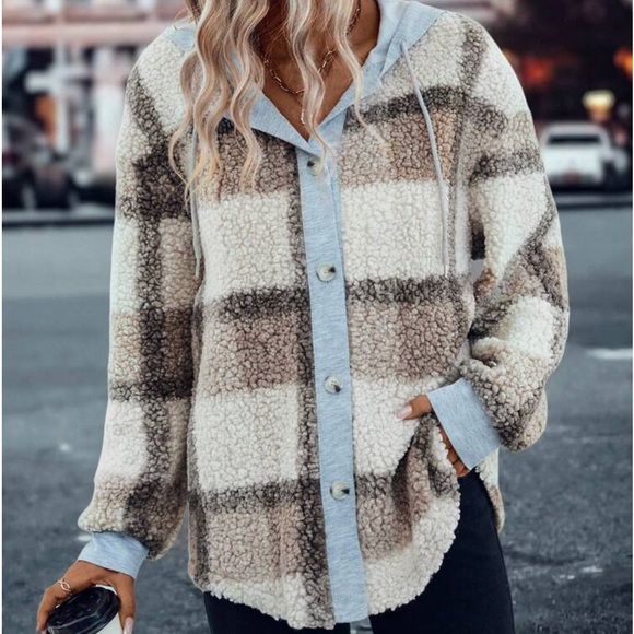 Delilah Wear | Jackets & Coats | New Plaid Print Hooded Teddy Jacket ...